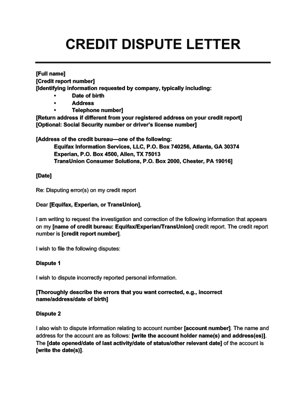 Credit Dispute Letter Templates Free Downloads How To Write